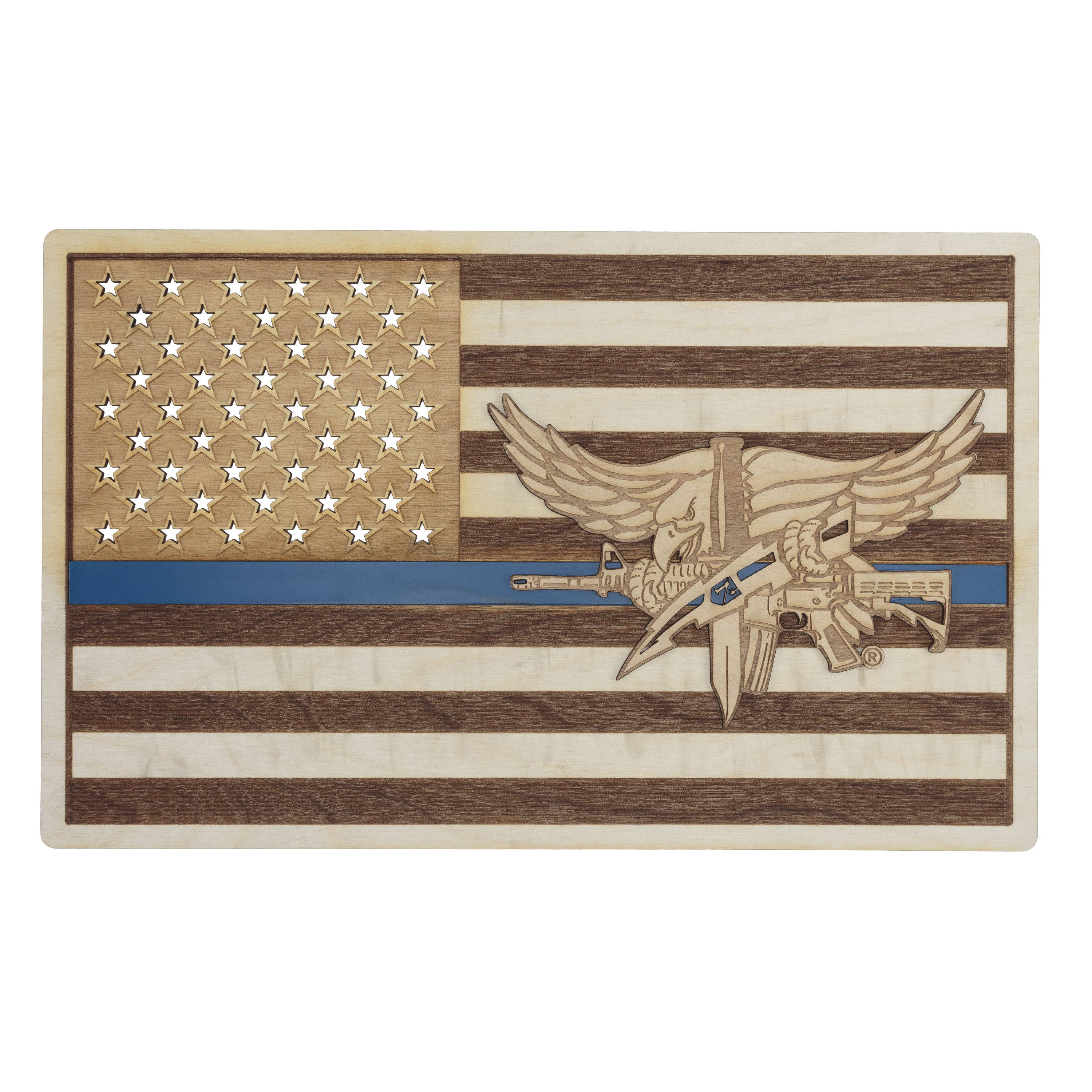SWAT Operator Blue Line Flag Wood Sign – Swat Operator USA